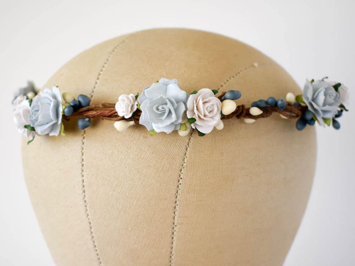 Blue Flower Crown. Light Blue and White Floral Crown. Wedding Crown in ...