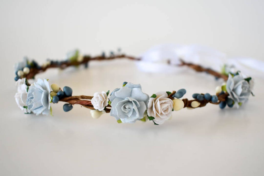 Blue Flower Crown. Light Blue and White Floral Crown. Wedding Crown in ...
