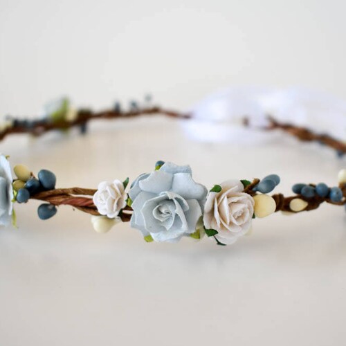 Blue Flower Crown. Light Blue and White Floral Crown. Wedding | Etsy