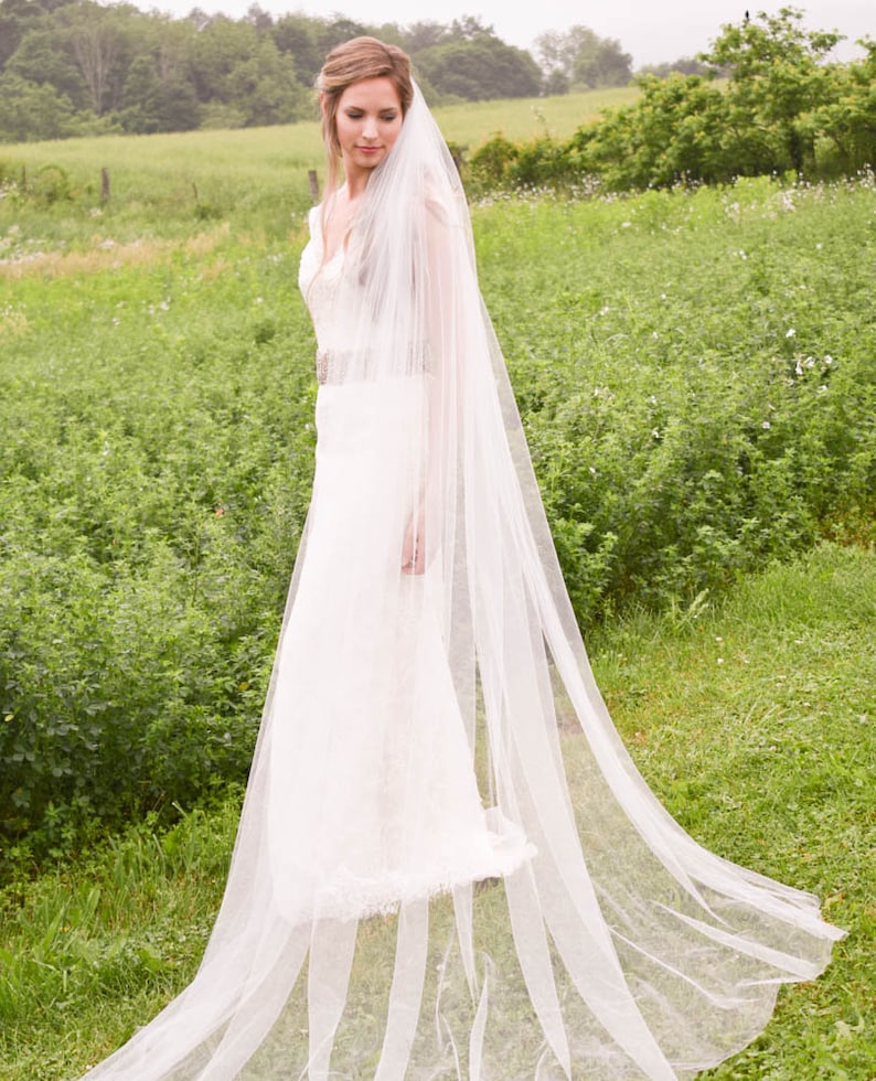 Soft veil Full Cathedral length veil. Simple smooth cut edge | Etsy