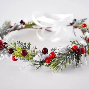 Christmas Crown, Holiday Flower Crown. Burgundy and Red Berry Crown ...