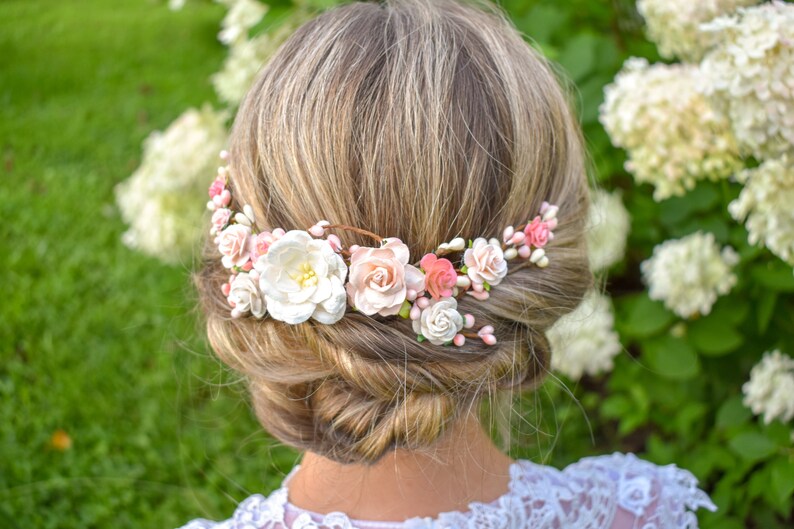 Blush, Coral, and Ivory Bridal Headpiece Coral Headpiece. Fall Wedding ...
