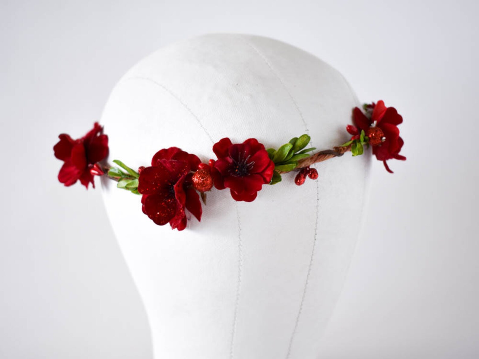 Deep Red Velvet Flower Crown. Burgundy Floral Crown . Red Rustic Flower ...