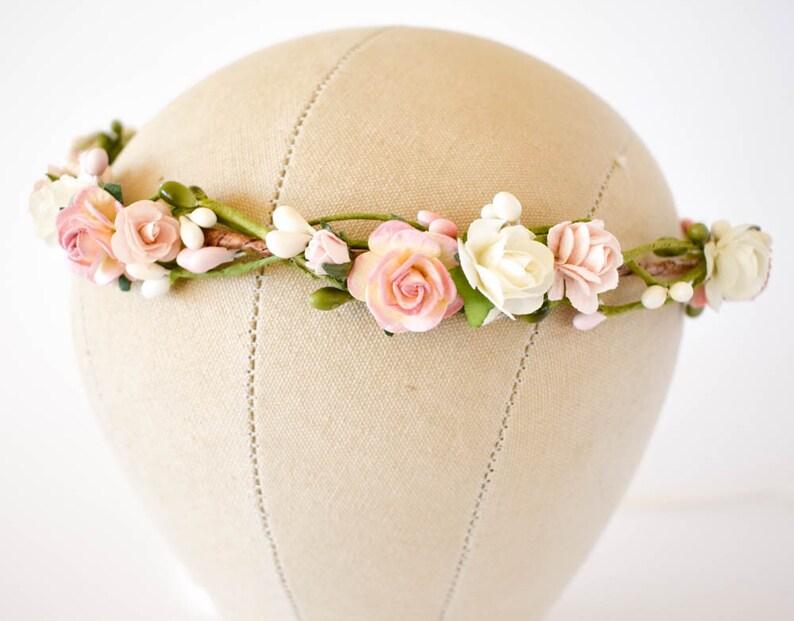 Flower Crown. Pink, Blush and Cream Flower Crown. Wedding Headpiece ...