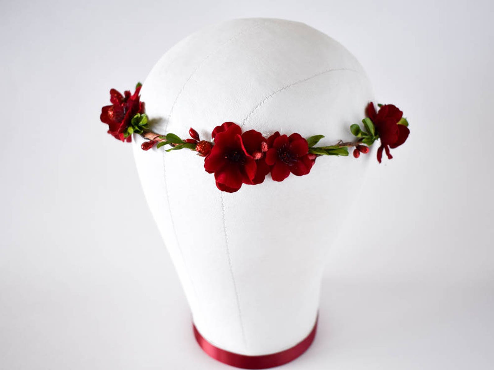 Deep Red Velvet Flower Crown. Burgundy Floral Crown . Red Rustic Flower ...