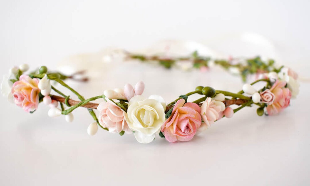 Flower Crown. Pink, Blush and Cream Flower Crown. Wedding Headpiece ...