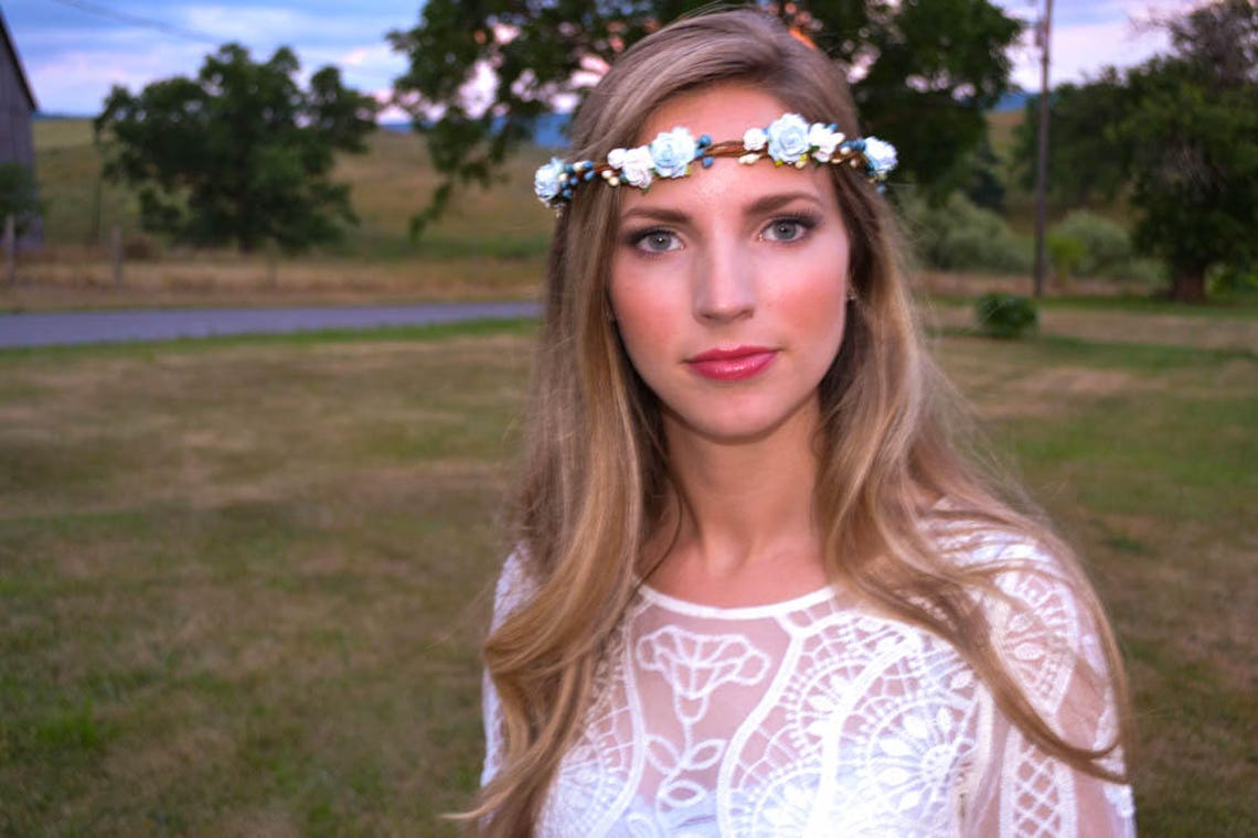 Blue Flower Crown. Light Blue and White Floral Crown. Wedding Crown in ...