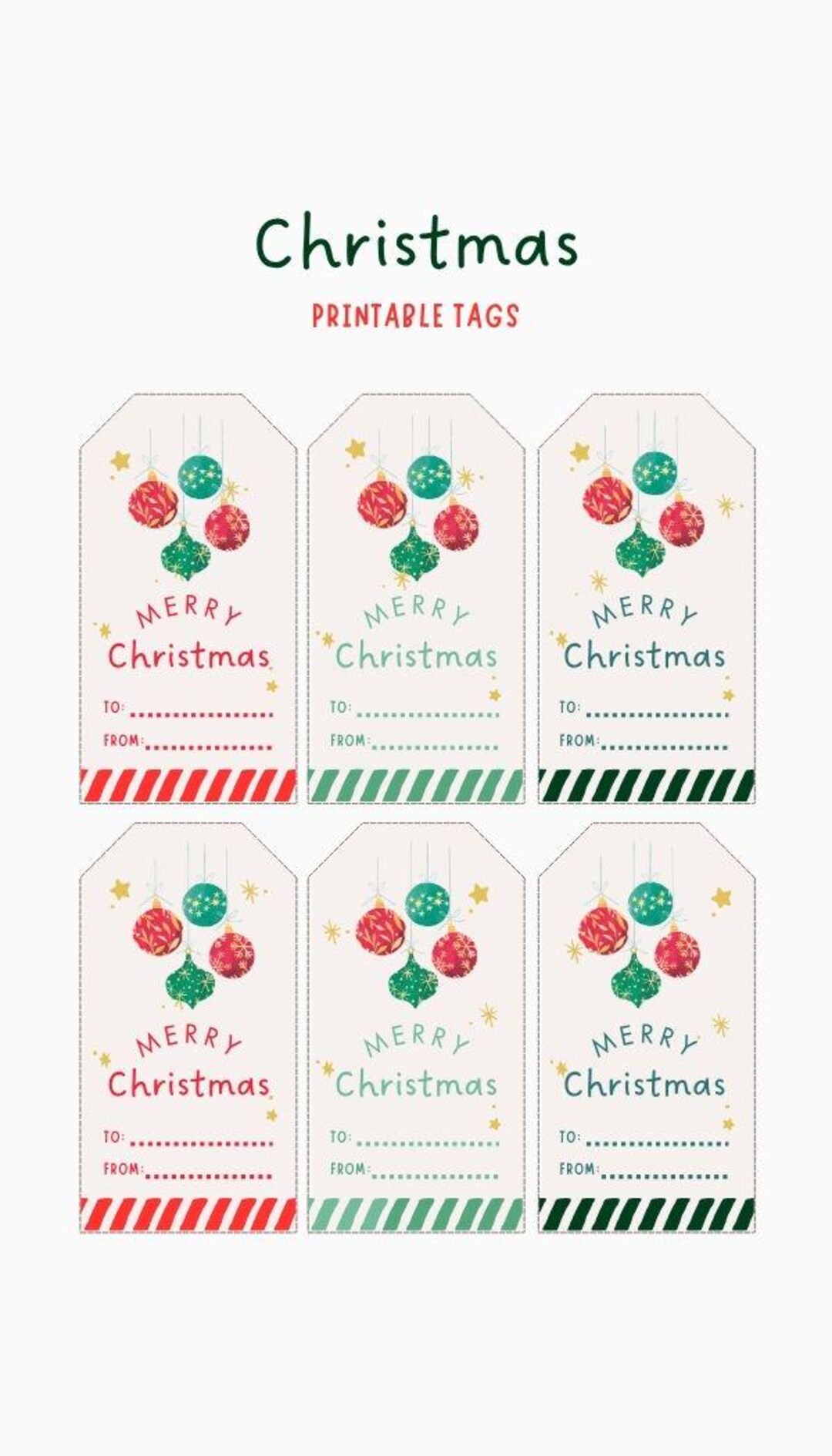 Printable Christmas Gift Tags: Ornaments & Sparkle, Instant Download ...