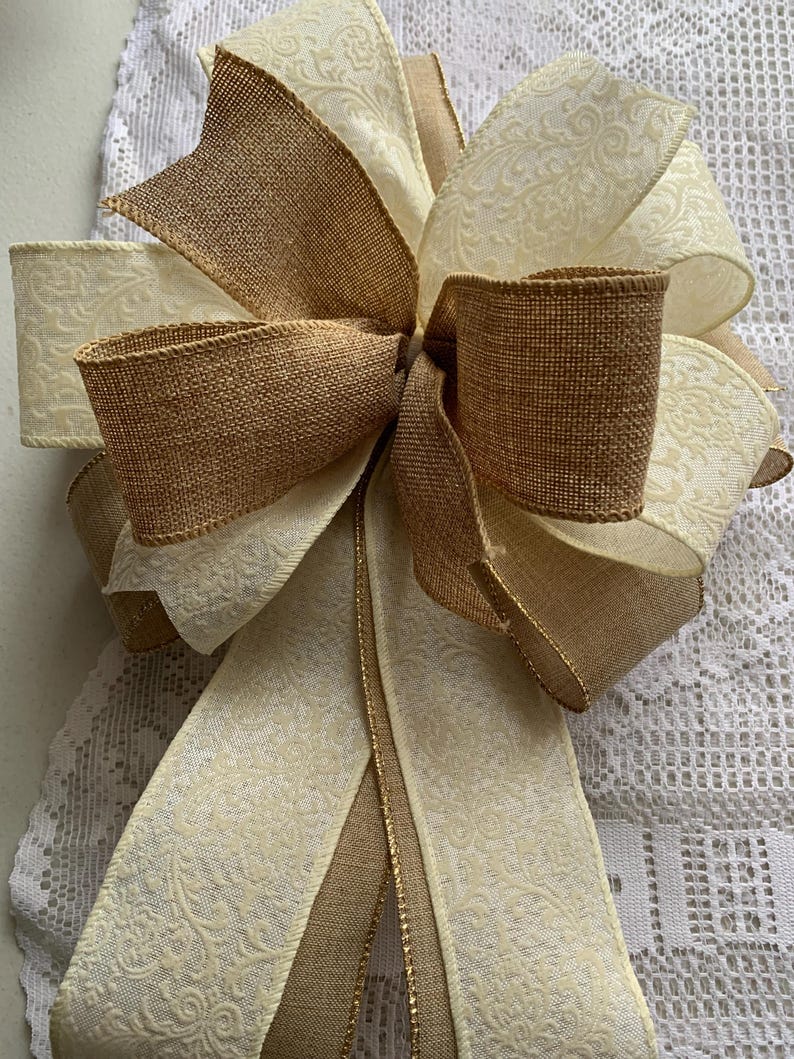 Cream Floral Wired Ribbon Bow, Elegant Home Decor - Etsy