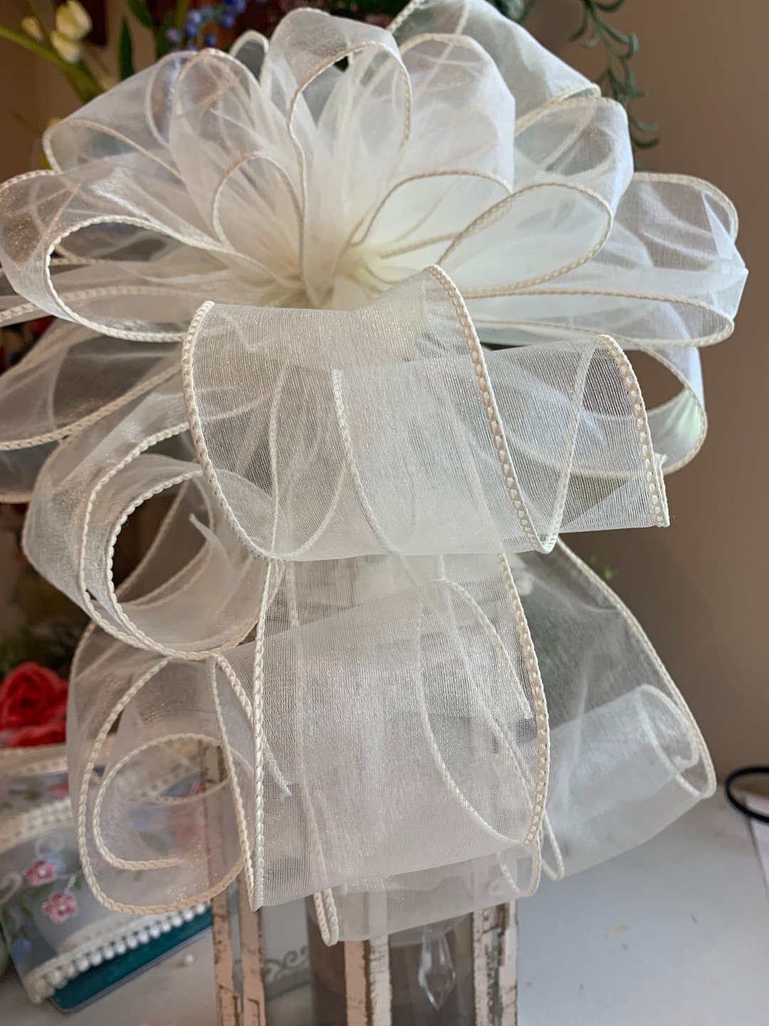 Elegant Bows, Sheer off White, Pink, White and Cream, Christening Bow ...