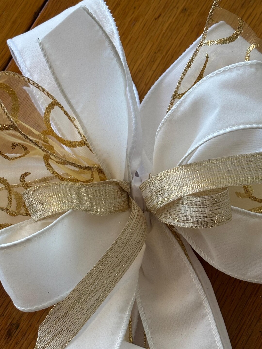 Elegant Gold Scroll White Velvet Bow, Wired Ribbon - Etsy