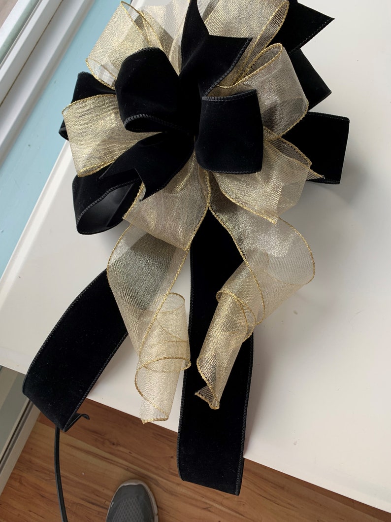 Elegant Black Velvet and Gold Sheer Bow for a Very Special - Etsy