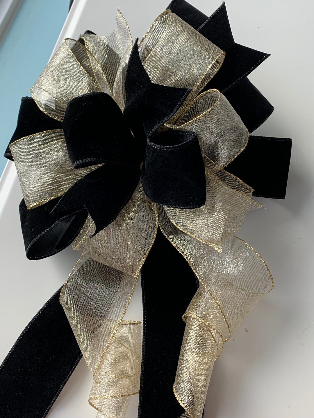 Elegant Black Velvet and Gold Sheer Bow for a Very Special Place, Tree ...