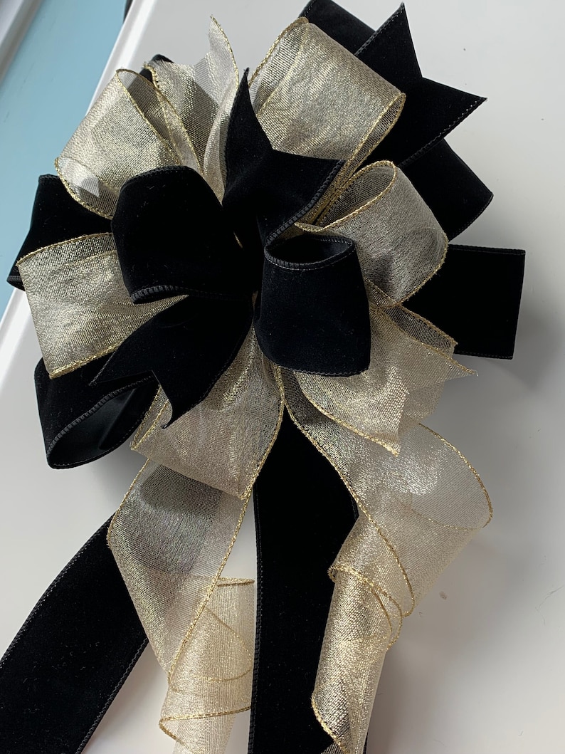 Elegant Black Velvet and Gold Sheer Bow for a Very Special - Etsy