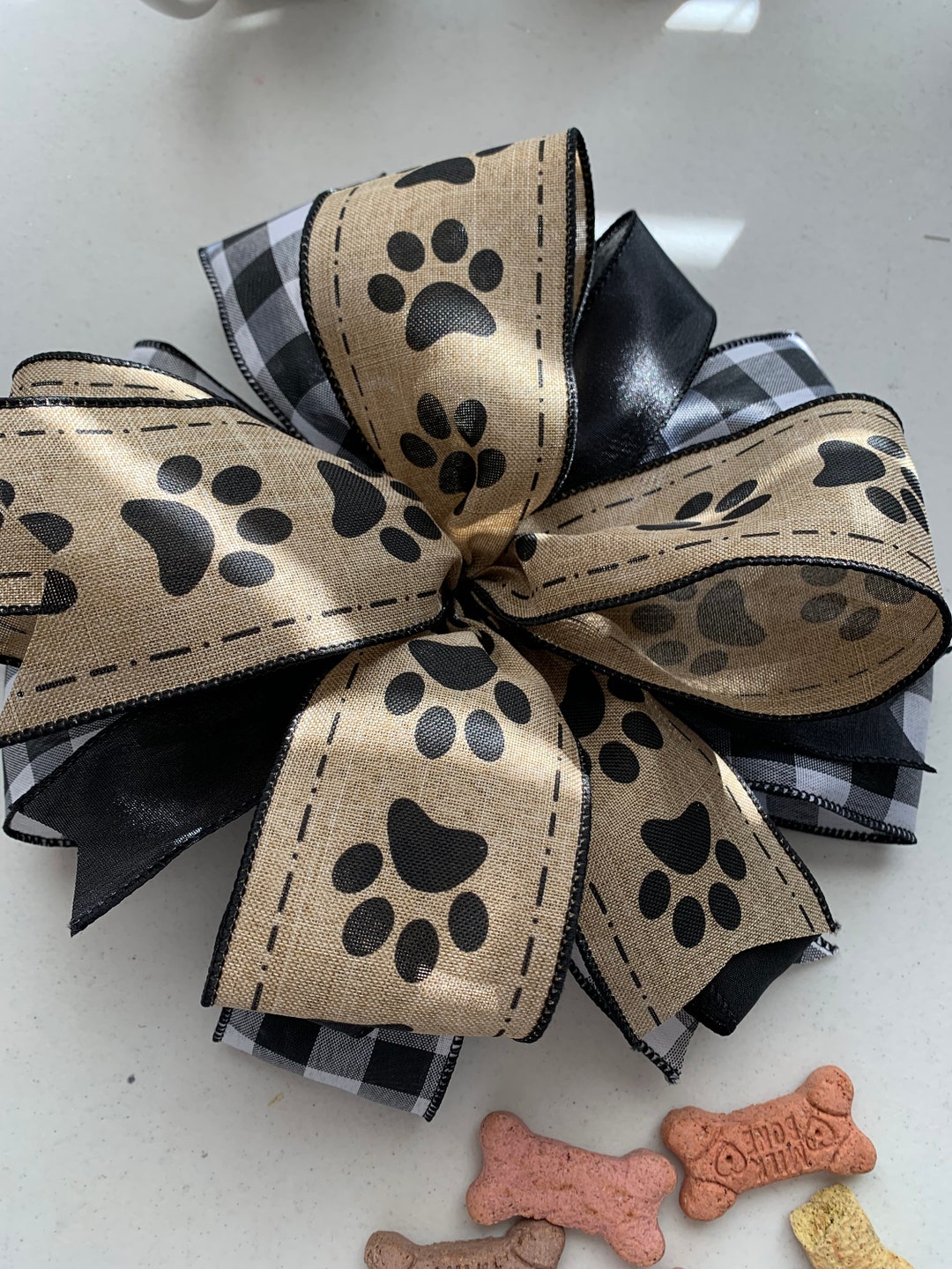Dog Paw Wreath Bow, Black Check Ribbon, Puppy Decor - Etsy