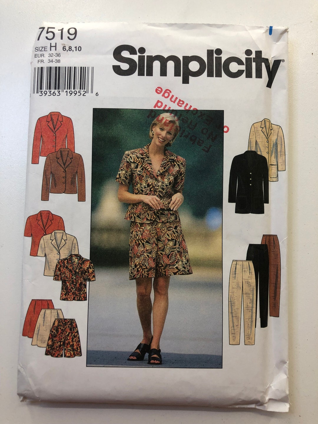 Vintage Simplicity 7519 Sewing Pattern: Misses Jacket, Shorts & Pants ...