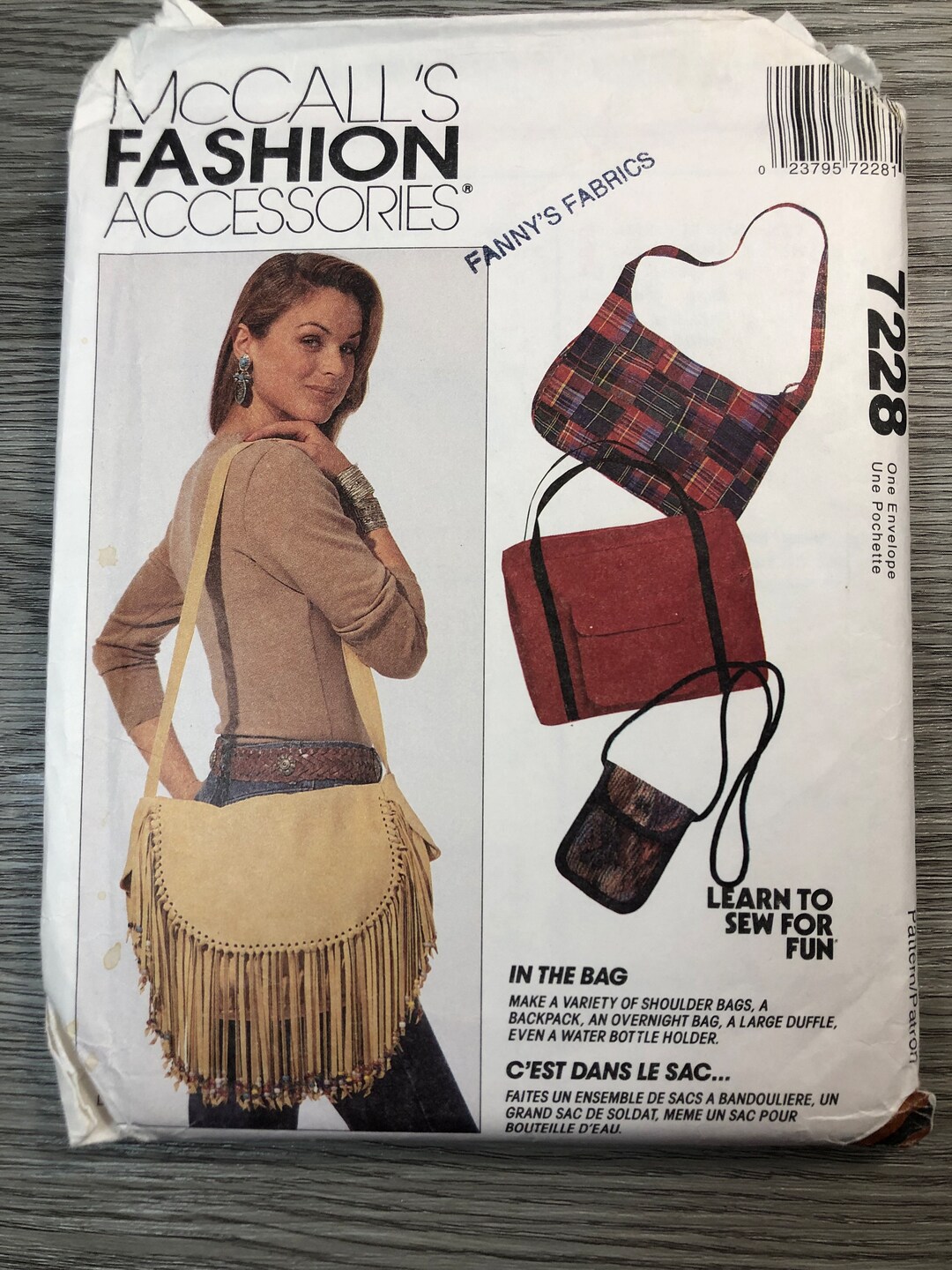 Mccall's 7228 Purses Shoulder Backpack Overnight Duffle Bags / Mccall's ...