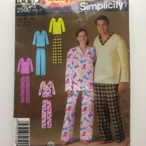 SIMPLICITY 2500 Misses and Man Sleepwear Unisex Pajamas Size A (XS-XL ...