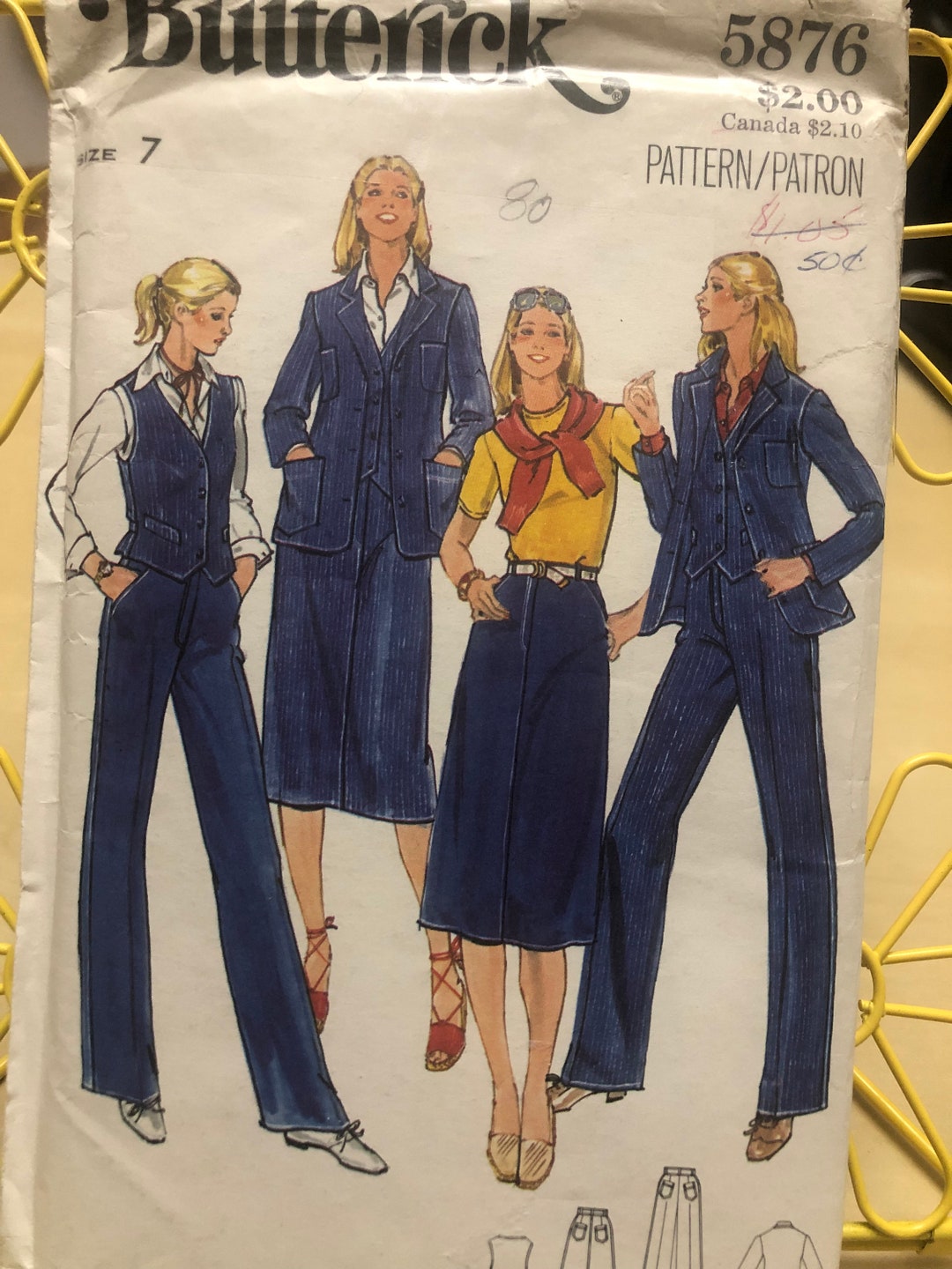 Vintage 1970s Butterick 5876 Sewing Pattern: Junior Vest, Jacket, Skirt ...