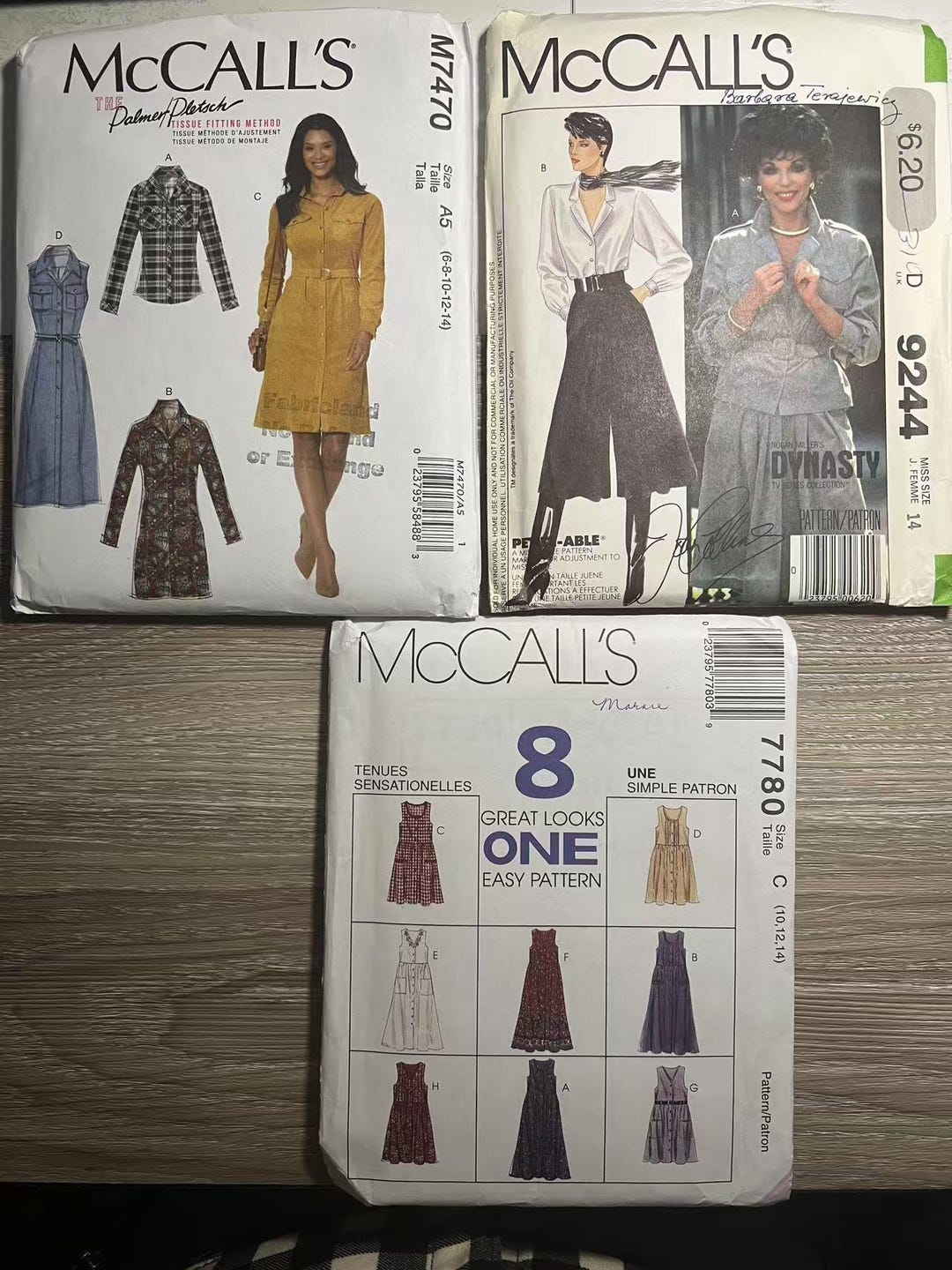 Mccall's 7470 Sewing Pattern ，mccall's 7780， Mccall's 9244 Uncut Brand ...
