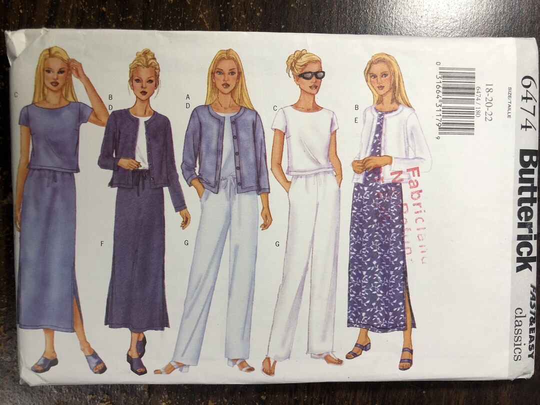 Butterick 6474 Sewing Pattern Uncut 2000s Misses Jacket Top Dress Skirt ...