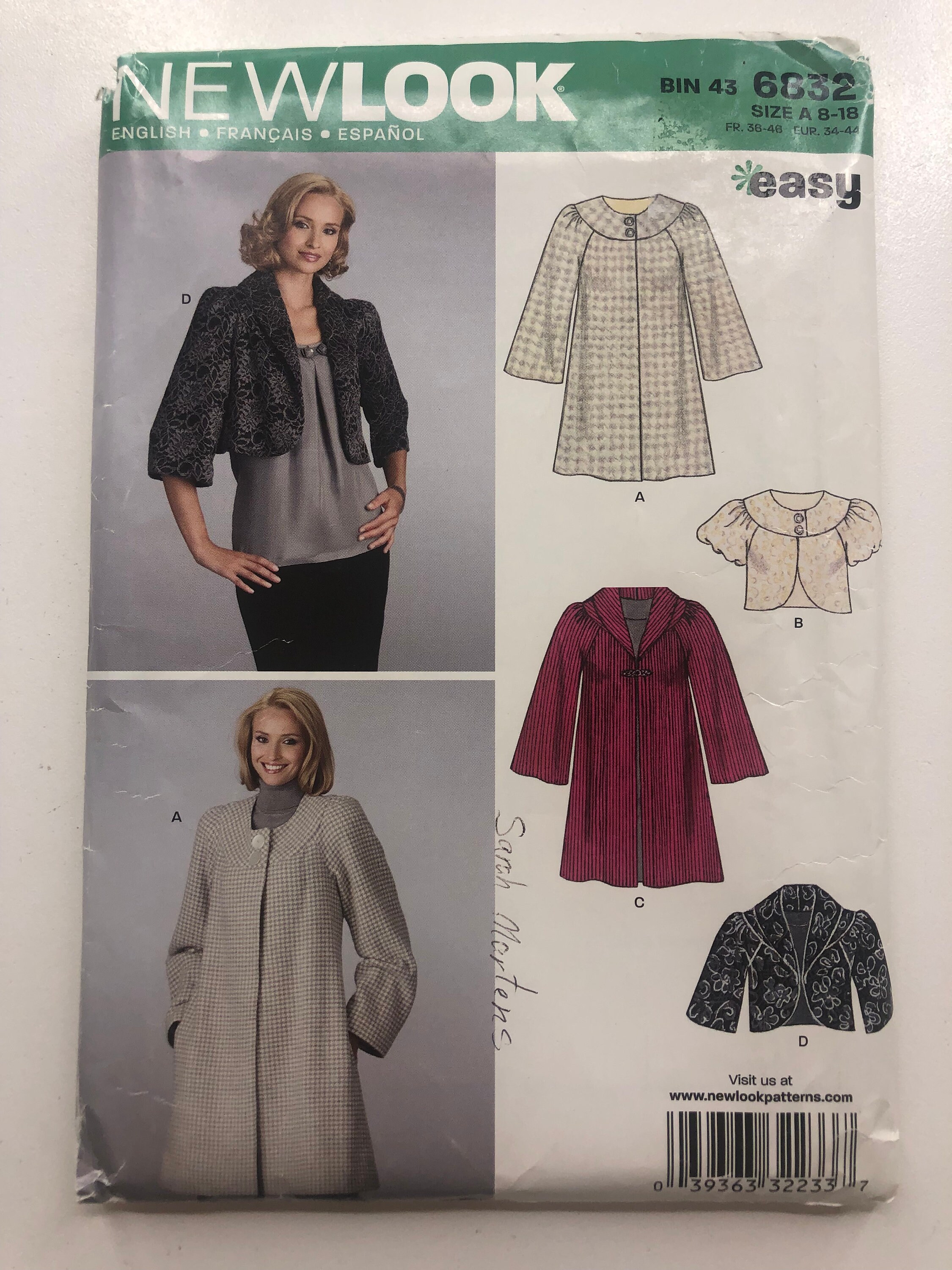 Sewing & Needlecraft Uncut 8-18 New Look Easy 6832 Jackets Pattern Kits ...