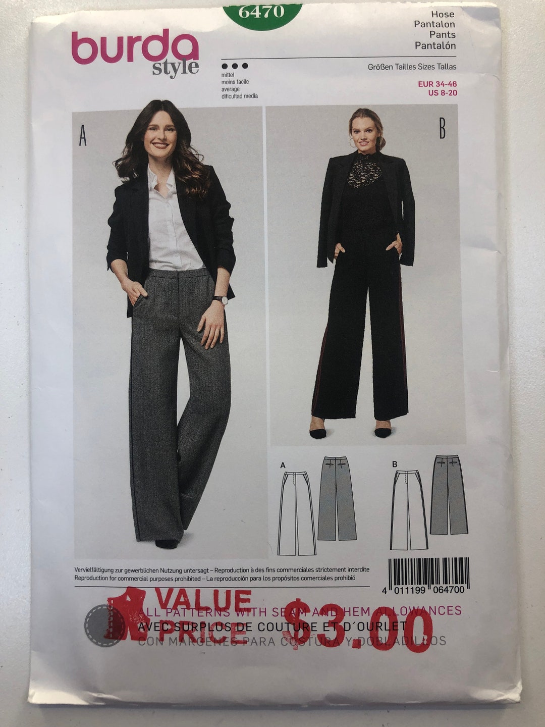 Burda 6470 Uncut Burda Sewing Pattern 6470 Misses TROUSERS BURDA Sewing ...