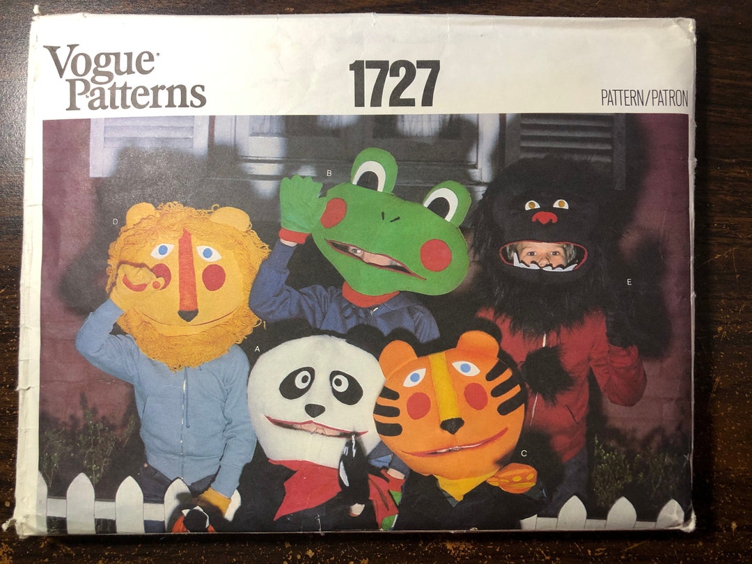 Vogue Sewing Pattern 1727, Vintage Panda, Tiger, Frog Masks, Mittens ...