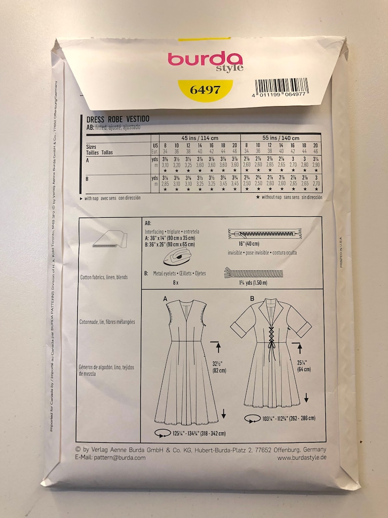 Burda 6497 Uncut Burda Sewing Pattern 6497 Shirt Dress Lace up - Etsy