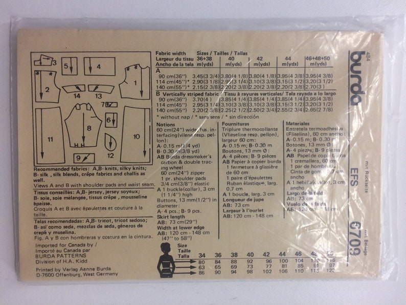 Burda 6709 Vintage 80's Asymmetrical Stand Collar Shirt Dress Sewing ...