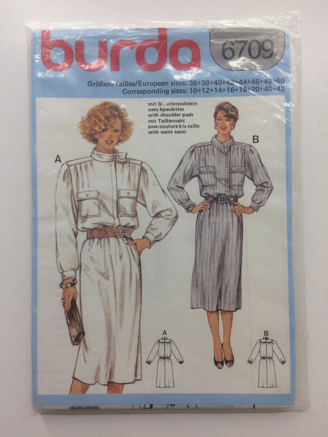 Burda 6709 Vintage 80's Asymmetrical Stand Collar Shirt Dress Sewing ...