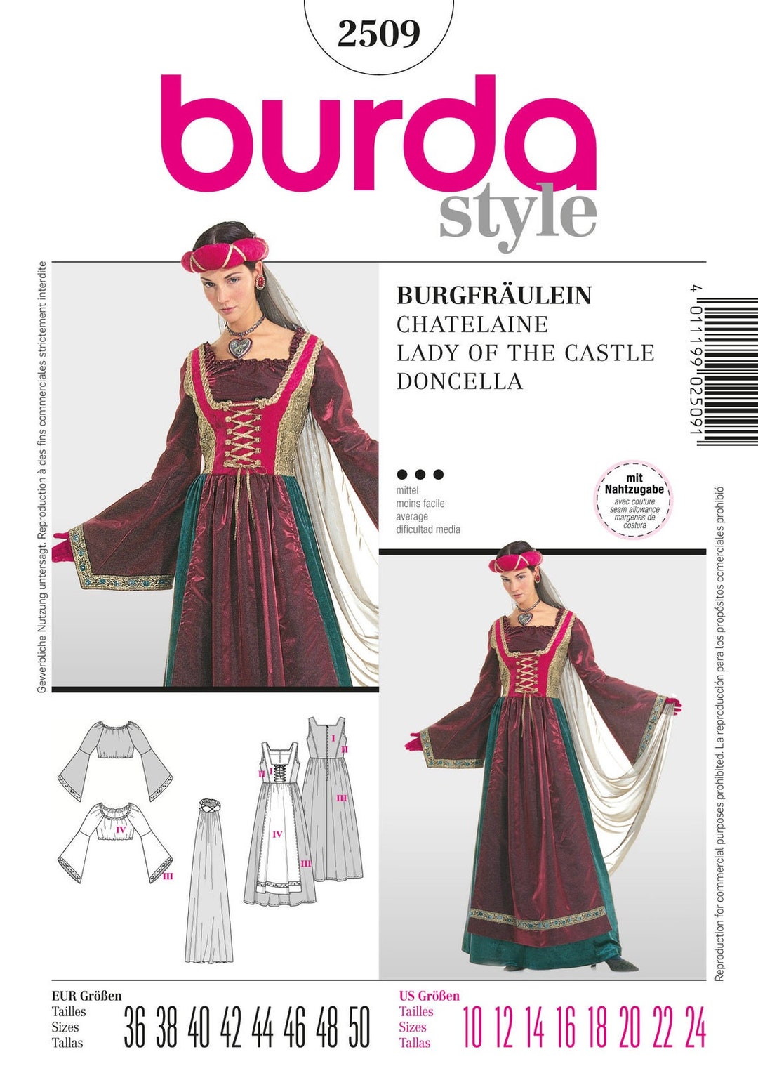 Burda Style Sewing Pattern 2509 Misses Tops, Dress, Cape, Lady of the ...