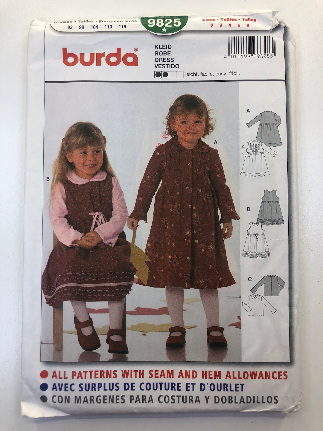Burda 9825 Girls Dress, Jumper & Top Sewing Pattern - Size 2-6 - Etsy