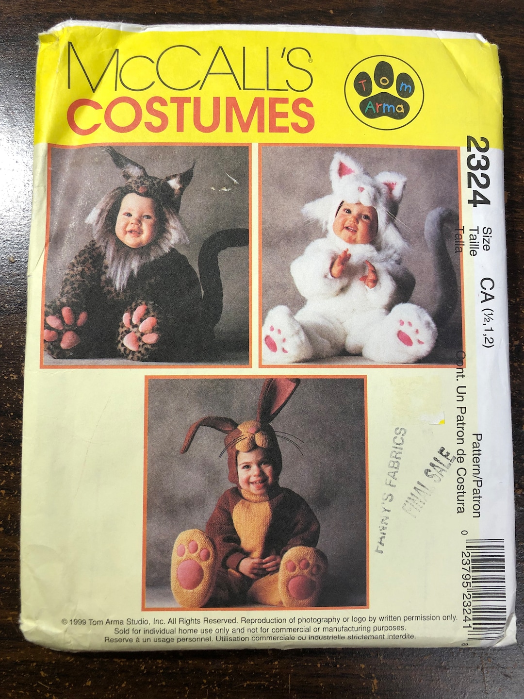 Mccall's 2324 Tom Arma Toddler Costume Pattern: Bobcat, Cat, Rabbit - Etsy