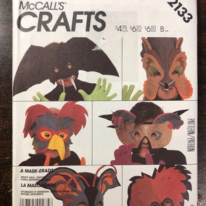 Mccalls Halloween Mask Sewing Pattern: Parrot, Fox, Bat, Butterfly - Etsy