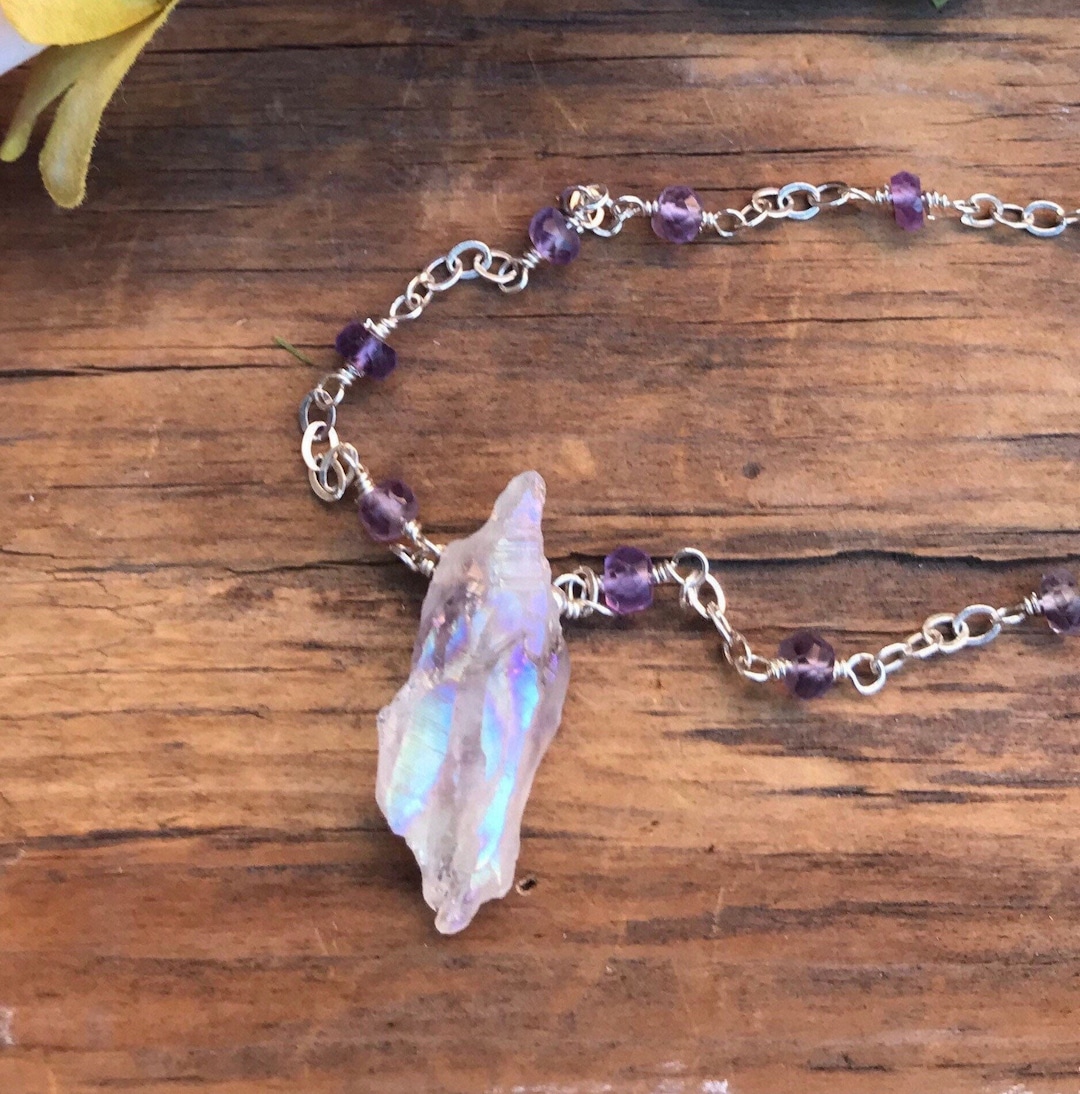 Angel Aura Crystal Quartz et collier de pierres précieuses d'améthyste ...