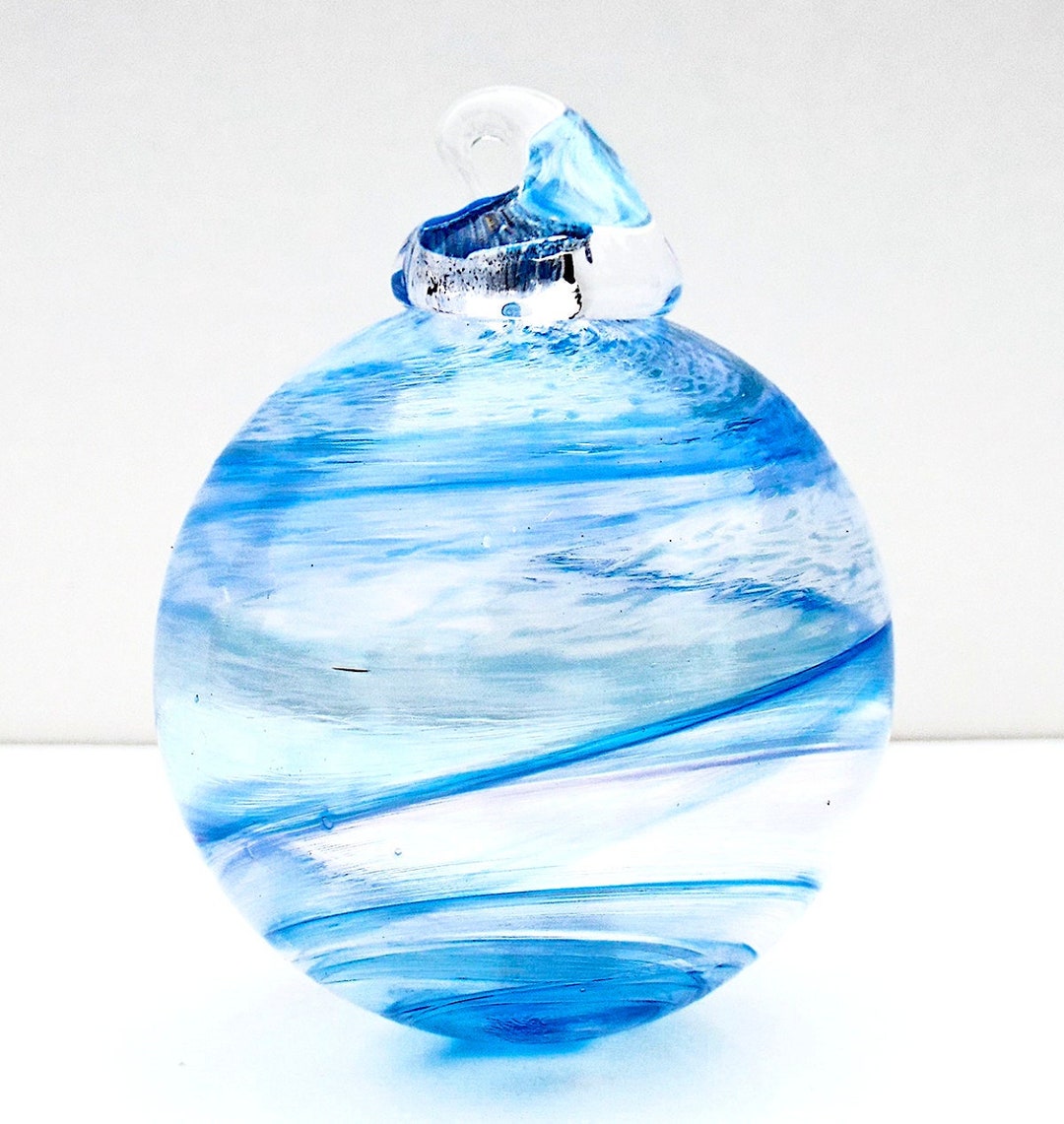Blue & White Wisp Hand Blown Glass Baubles - Etsy UK
