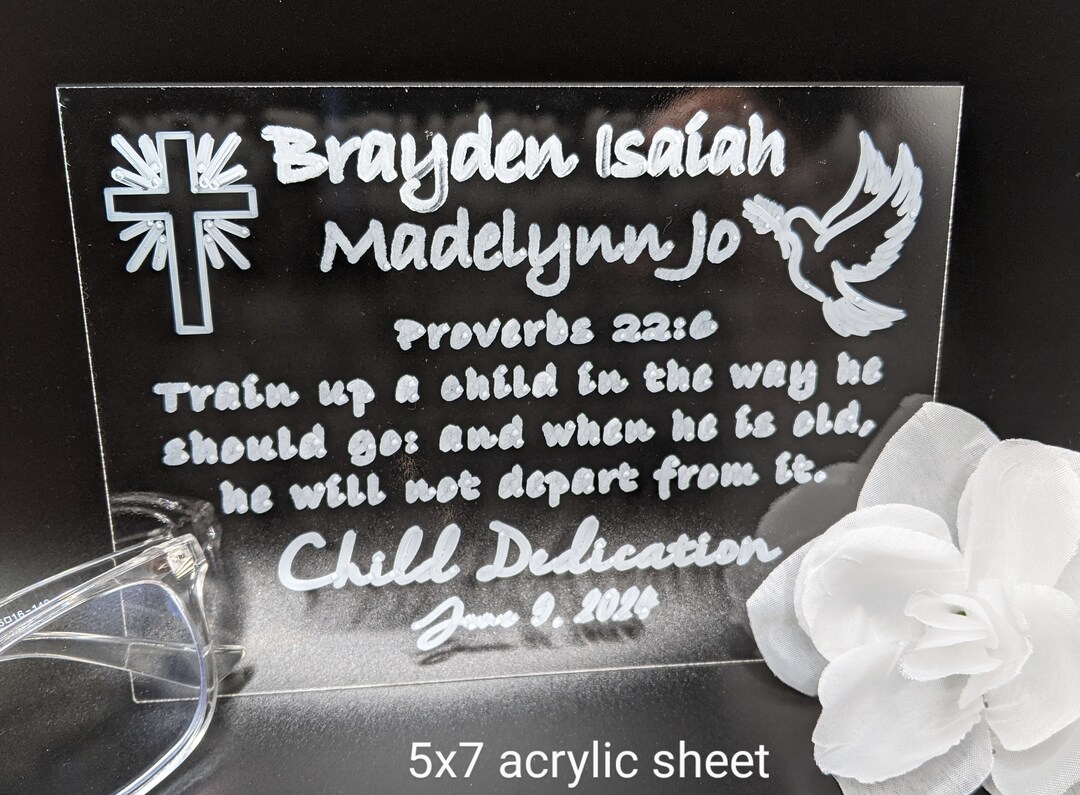 Child Dedication Certificate on Wood Stand Marked in a 5x7 Acrylic ...