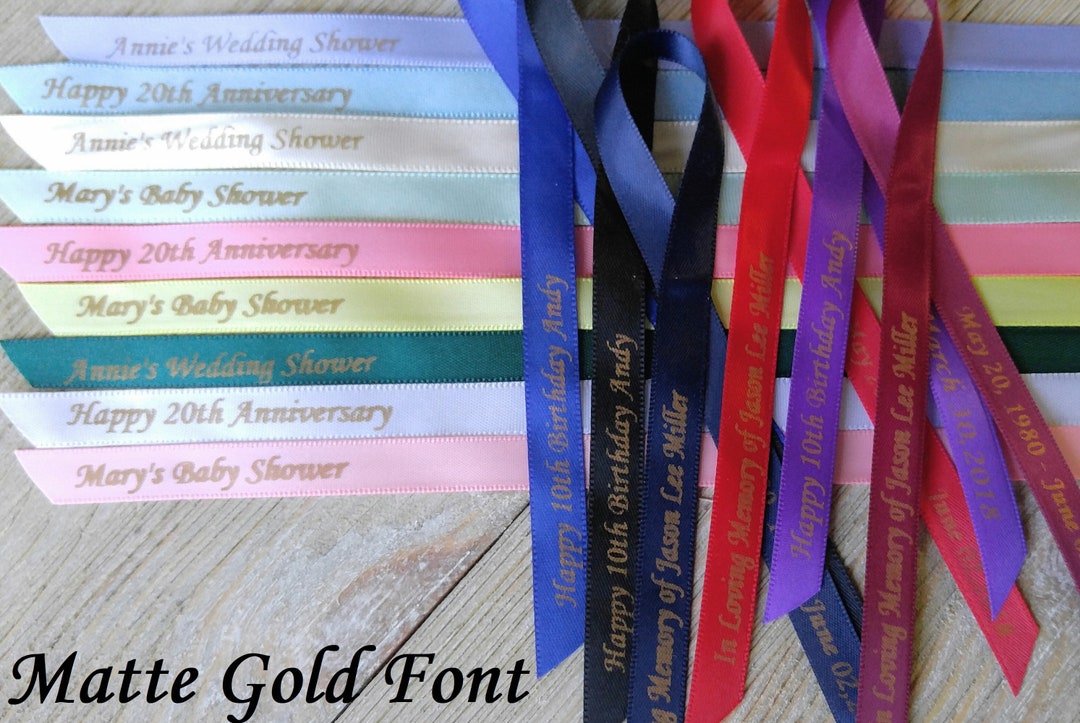 Printed Personalized Ribbons 3/8 Wide Matte Gold Text or Logo Custom ...