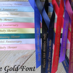 Printed Personalized Ribbons 3/8 Wide Matte Gold Text or Logo Custom ...