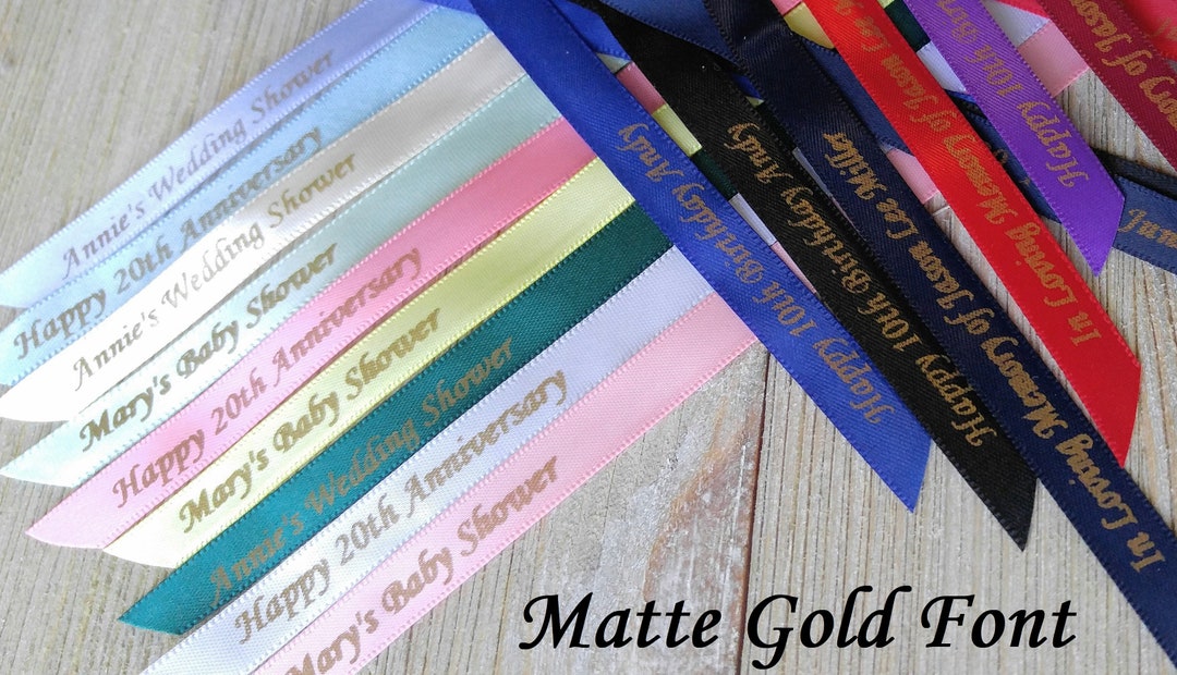 Printed Personalized Ribbons 3/8" Wide Matte Gold Text or Logo Custom ...