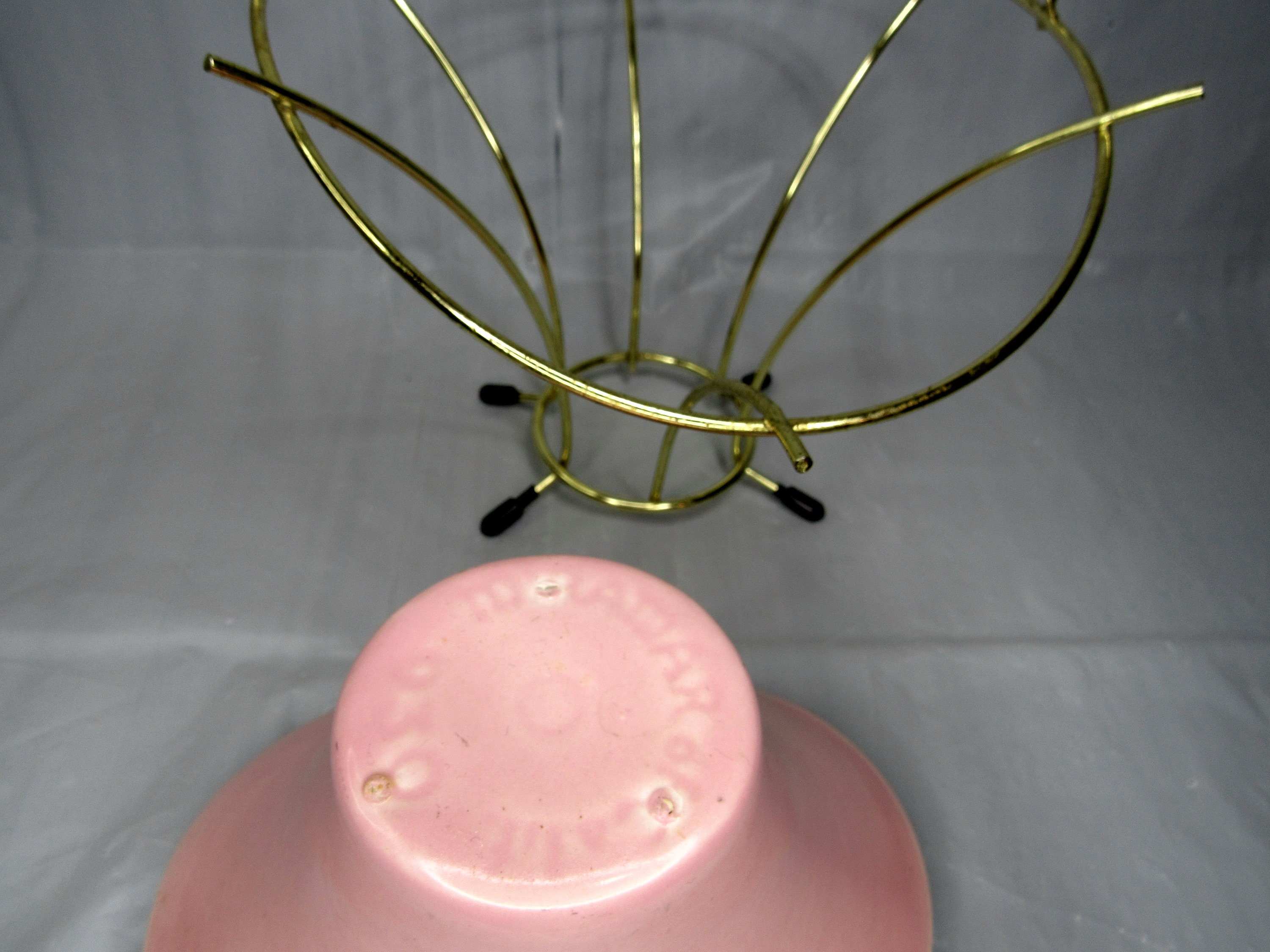 1950s MCM Miramar California Pottery Pink Planter Vase W/gold Metal ...