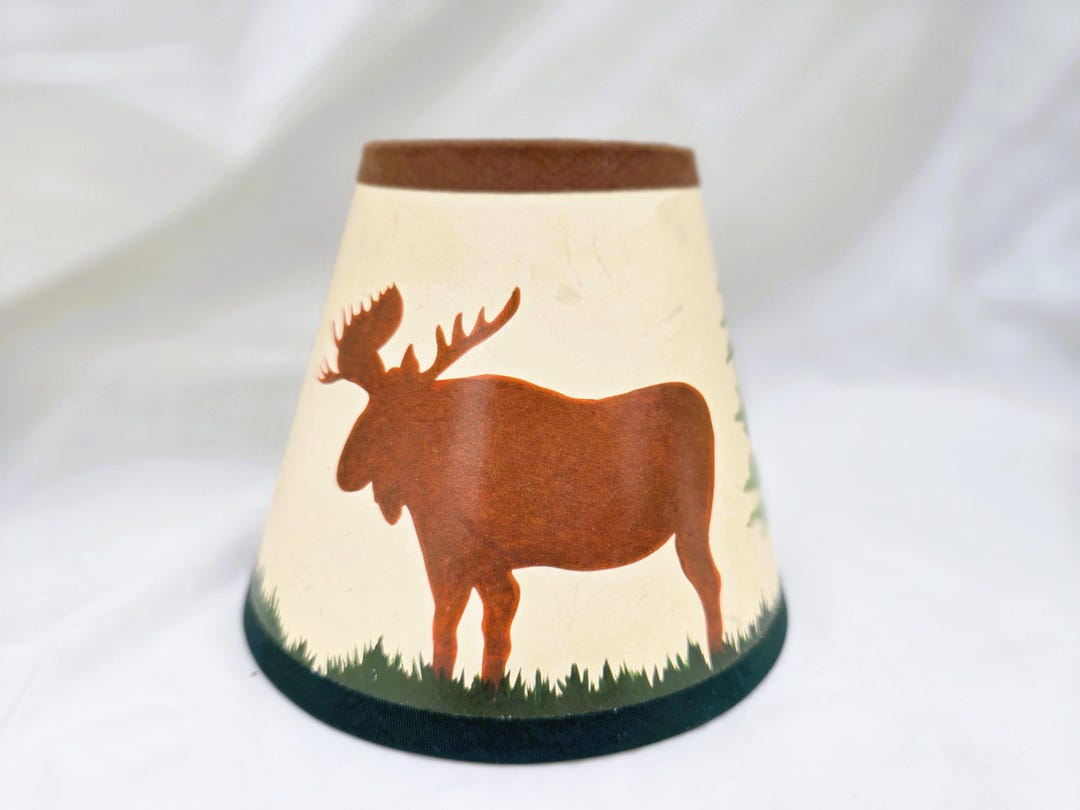 1980S Tree Moose LAMP SHADE Clip-on Bulb Attachment Rustic Country ...