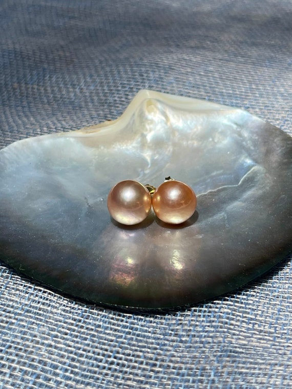 Large Round Golden Edison Pearl Studs Gold Filled Pearl Earrings Etsy