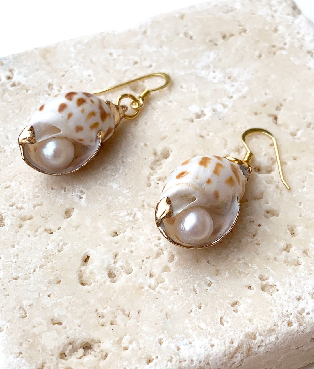 Real Shell and Pearl Earrings, Gold Plated Silver, Summer Earrings - Etsy