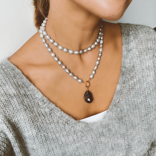 Grey Pearl Pendant - Etsy