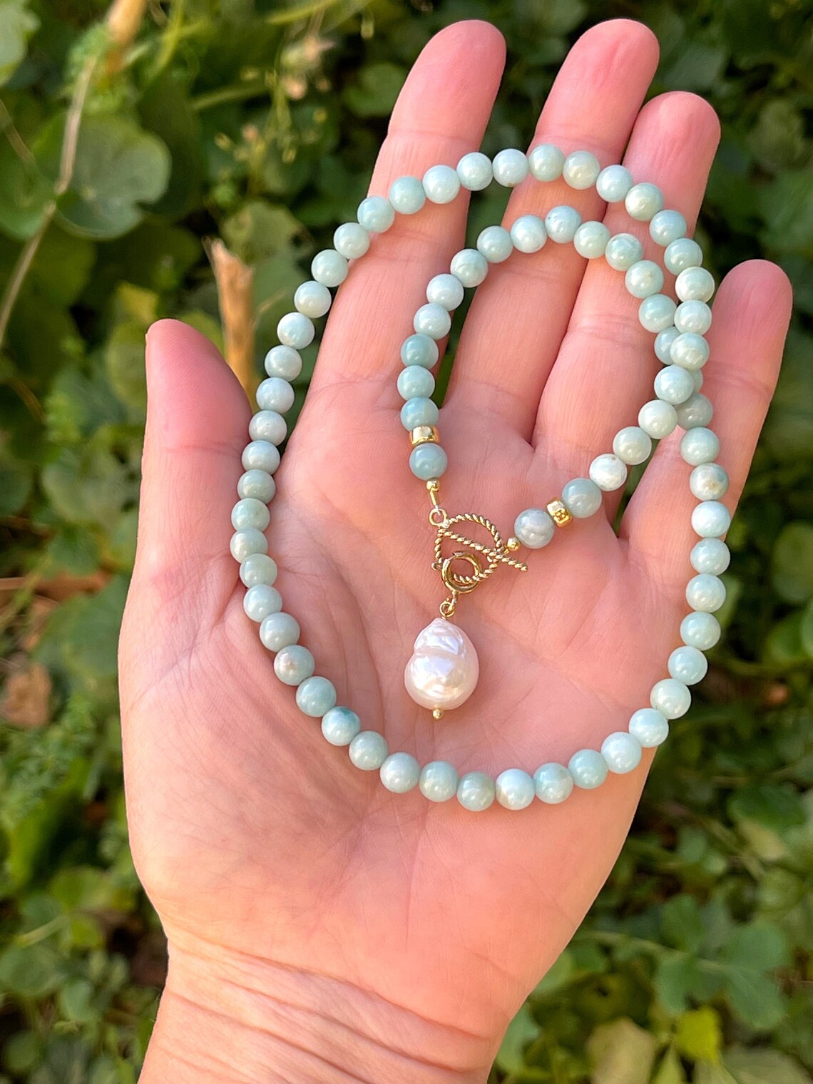 Amazonite Beaded Necklace With Removable Pearl Pendant | Etsy