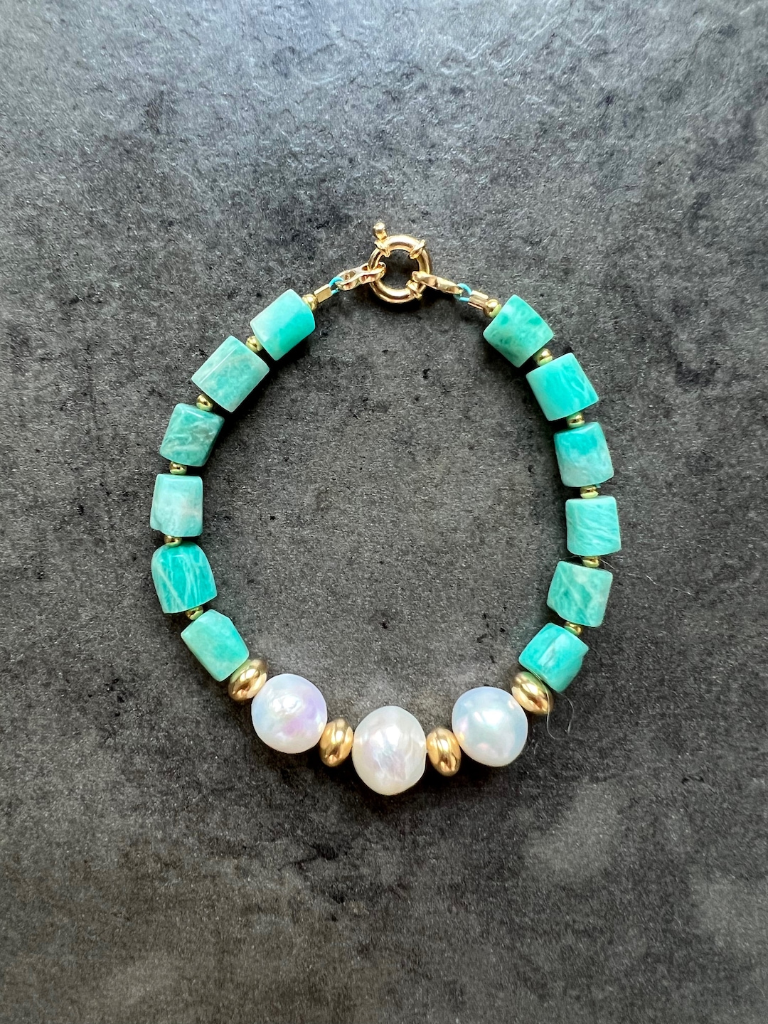 Amazonite Bracelet, Amazonite and Pearls Bracelet, Boho Gemstone ...