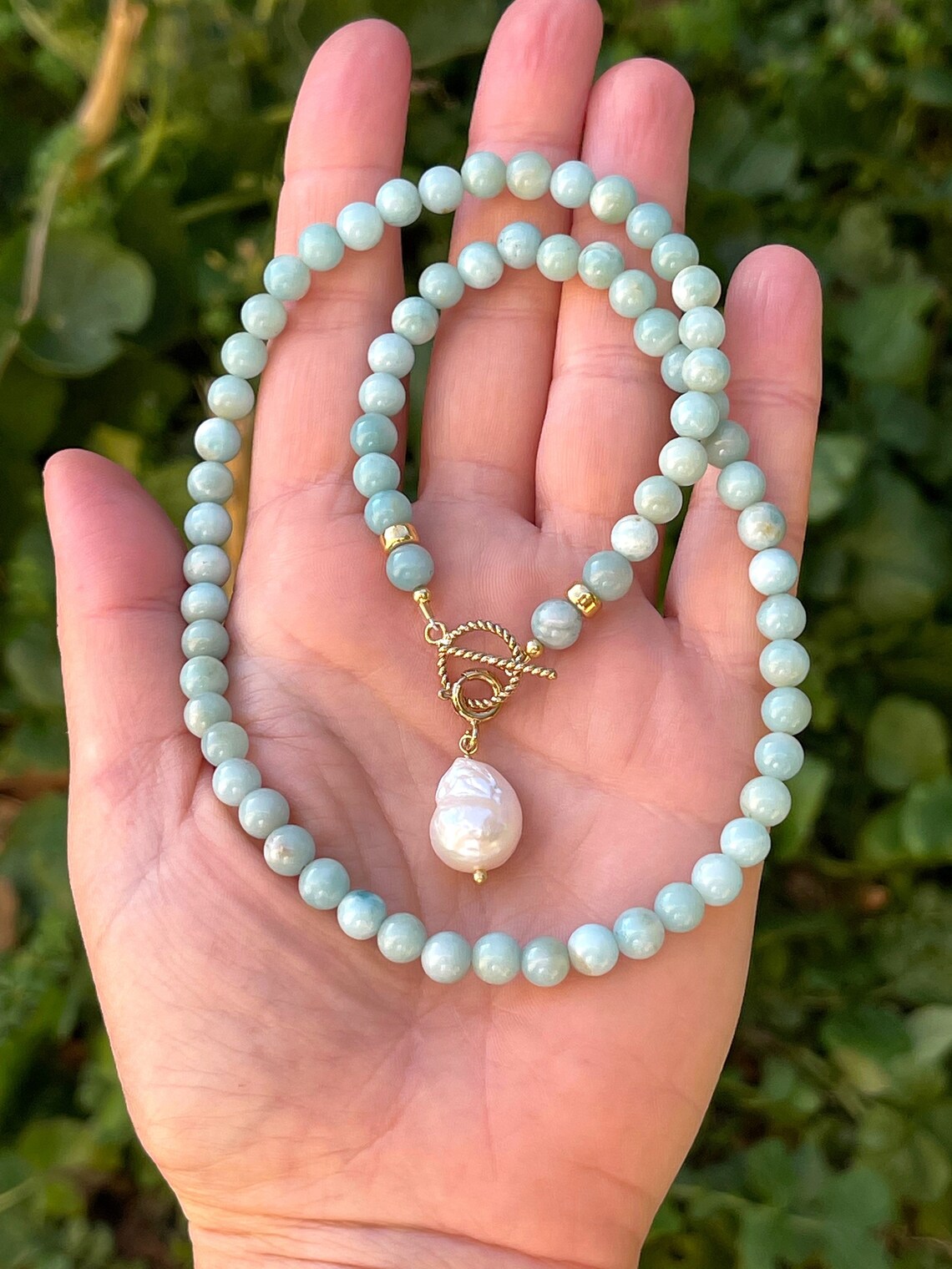 Amazonite Beaded Necklace With Removable Pearl Pendant | Etsy