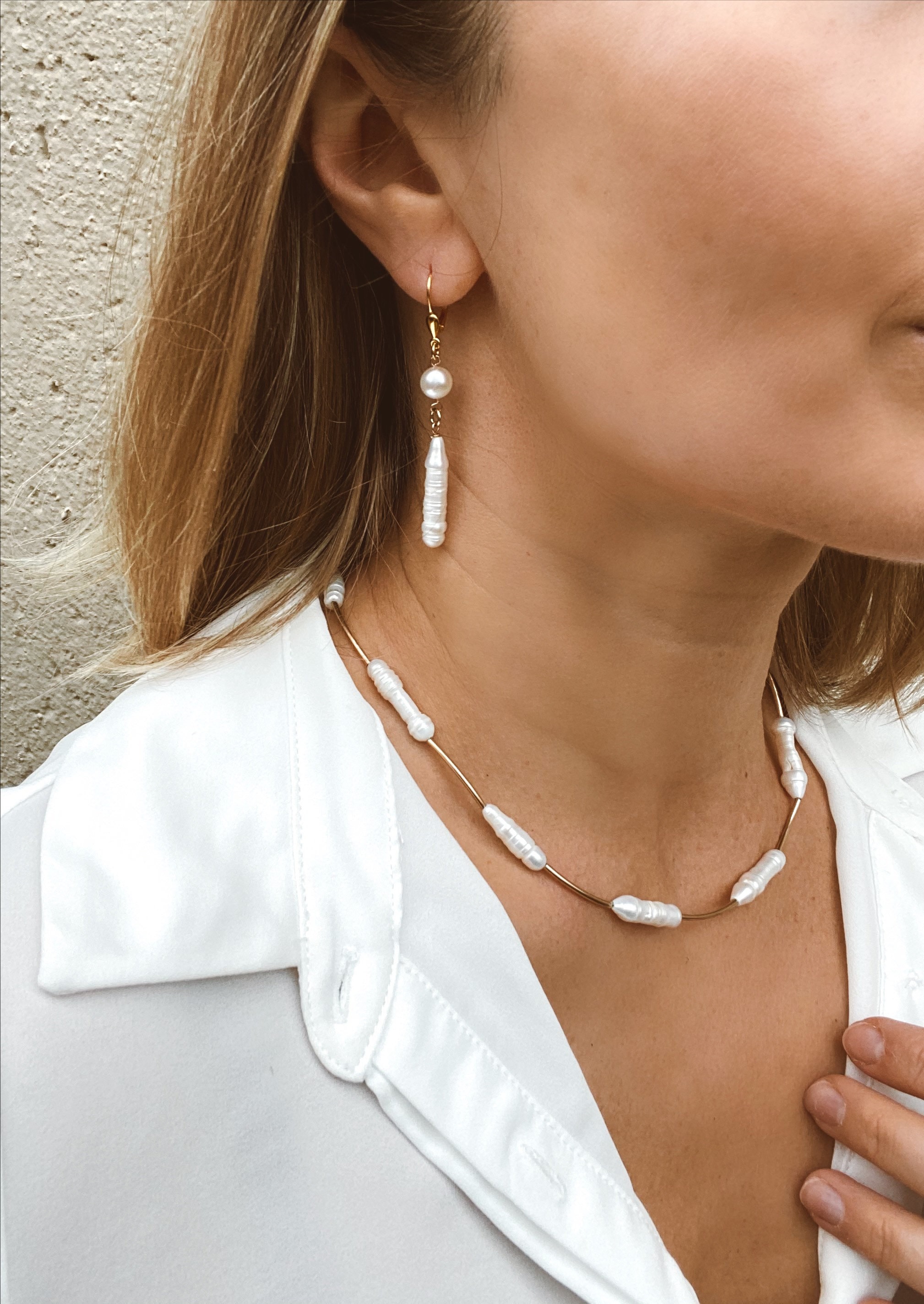 Biwa pearl necklace Long baroque pearls gold filled necklace | Etsy